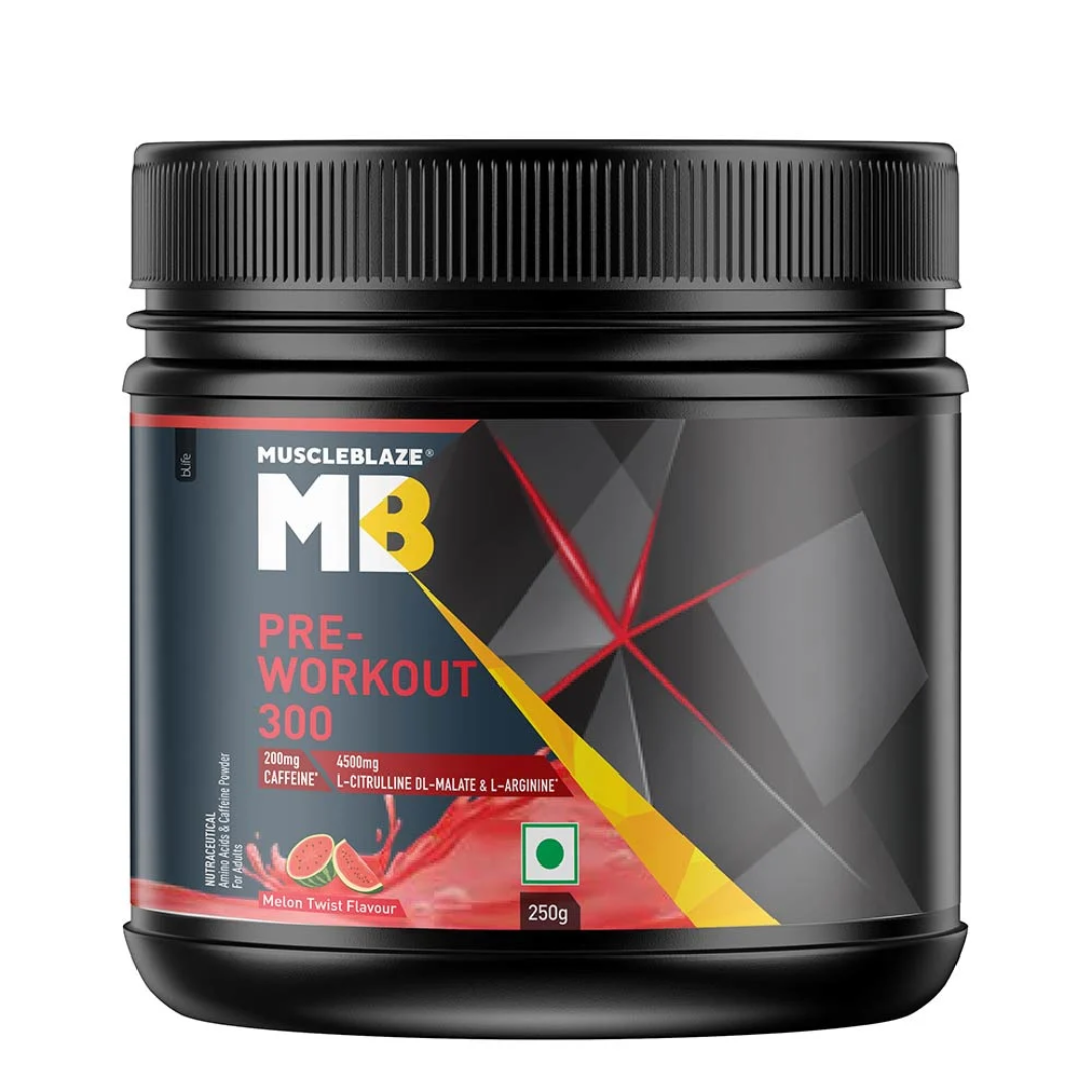 MuscleBlaze Pre Workout 300-250gm-Melon Twist– Protein Nation